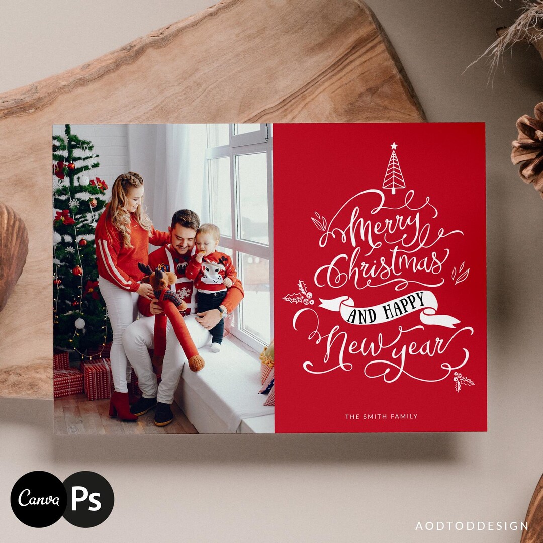 Editable Merry Christmas Card Template, Holiday Photo Card for ...