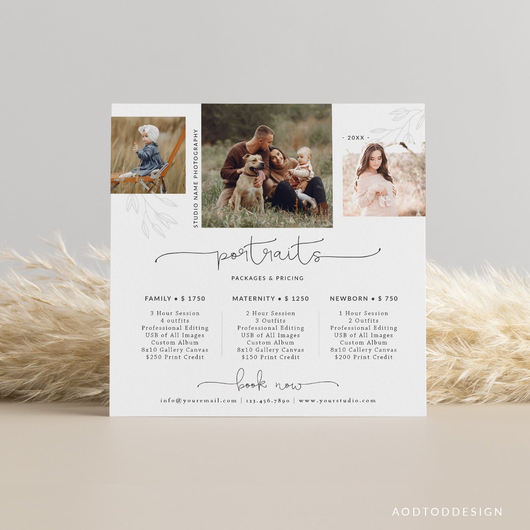 Portrait Photography Pricing Template, Price Guide List for ...