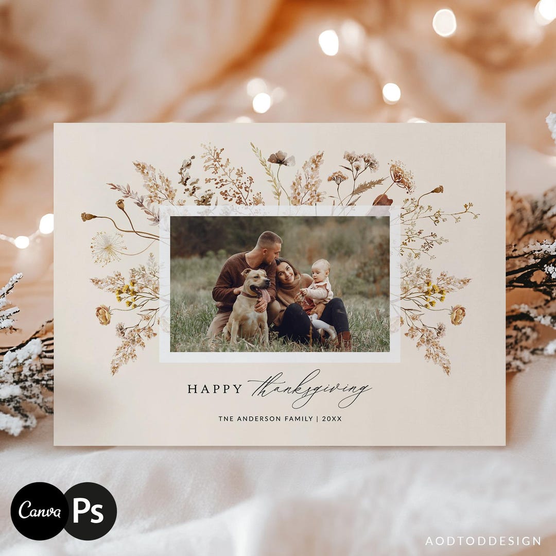 Editable Thanksgiving Card Template, Thankful Fall Photo Card, Autumn ...