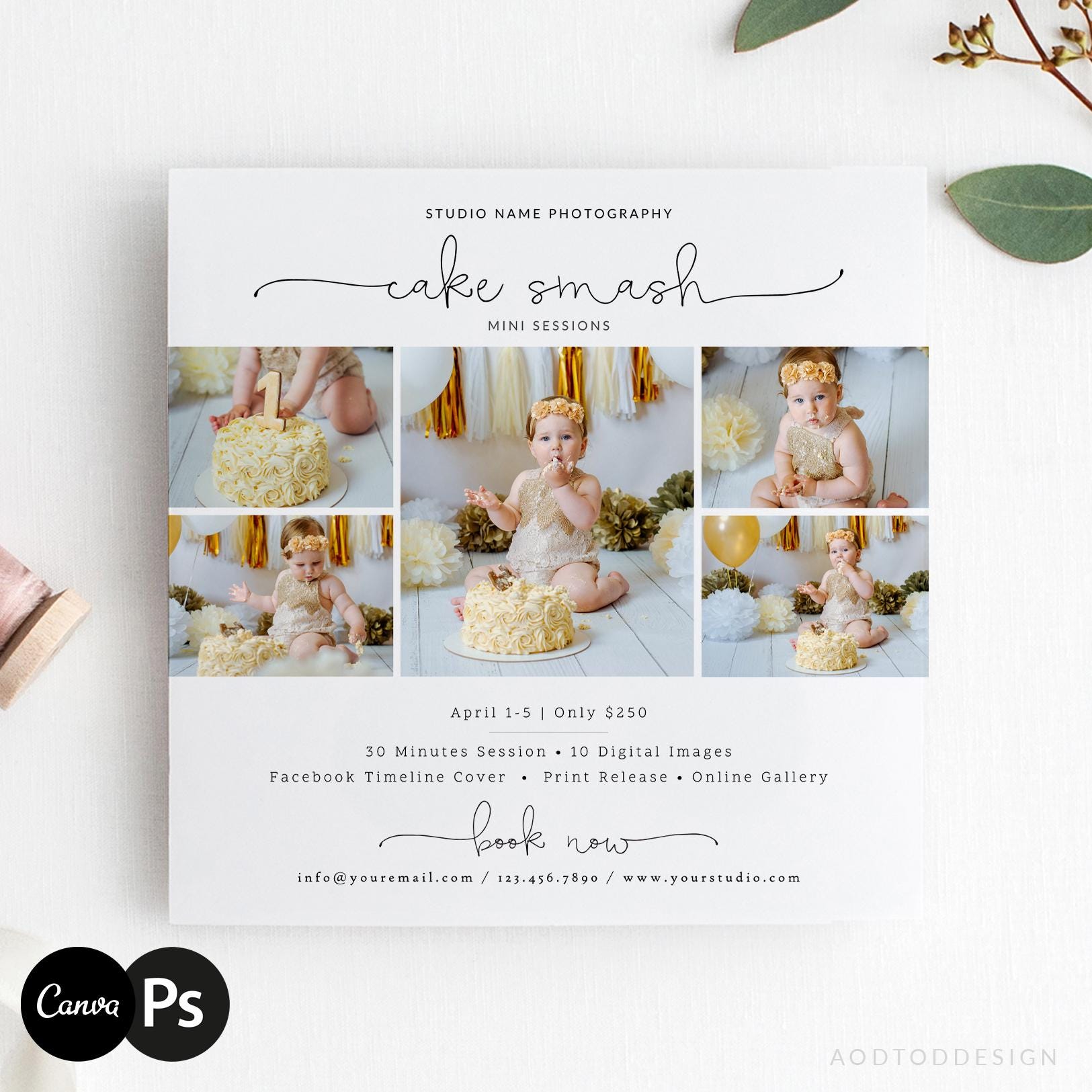 Cake Smash Mini Session Template, Smash Cake Marketing Template, First ...