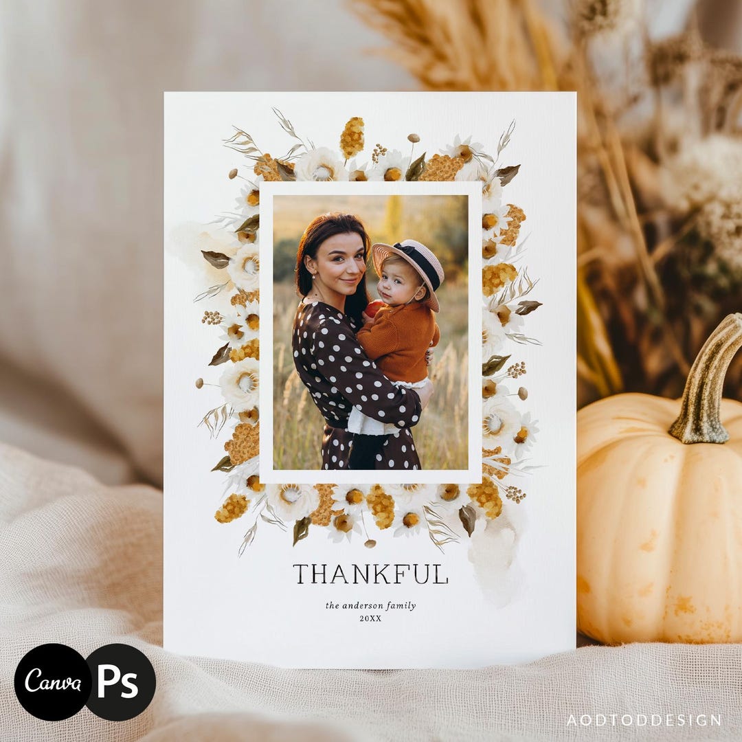 Editable Thanksgiving Card Template, Thankful Fall Photo Card, Autumn ...