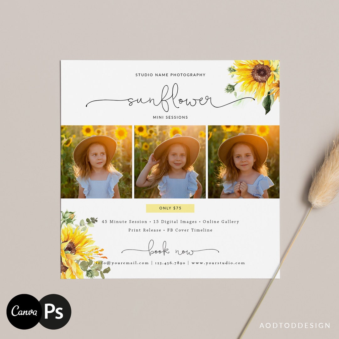 Sunflower Mini Session Template, Sunflower Mini Marketing Template ...