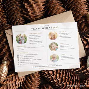 Year in Review Christmas Card Templatefor 3 Kids, Happy Christmas, Card ...