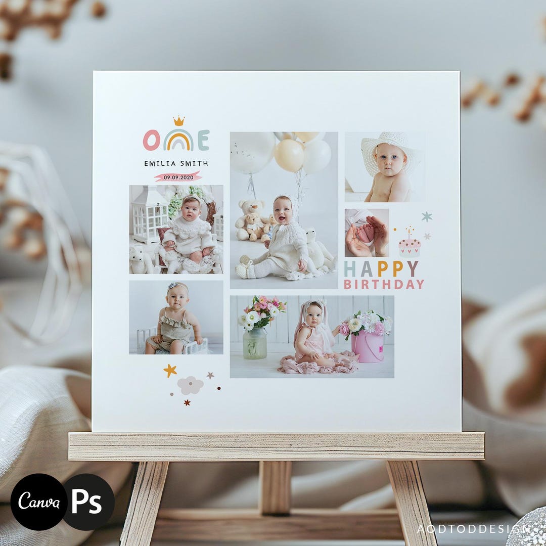 Cake Smash Photo Collage Template, First Birthday Storyboard, Baby ...
