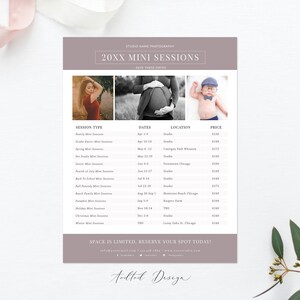 Mini Session Sheet Template for Photographers, Mini Session Schedule ...