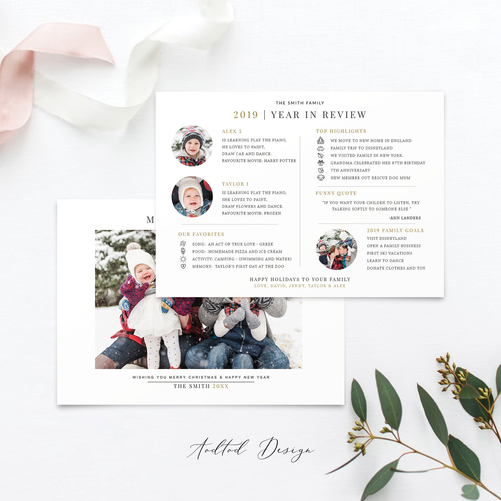 Year in Review Christmas Card Templatefor 2 Kids Christmas | Etsy