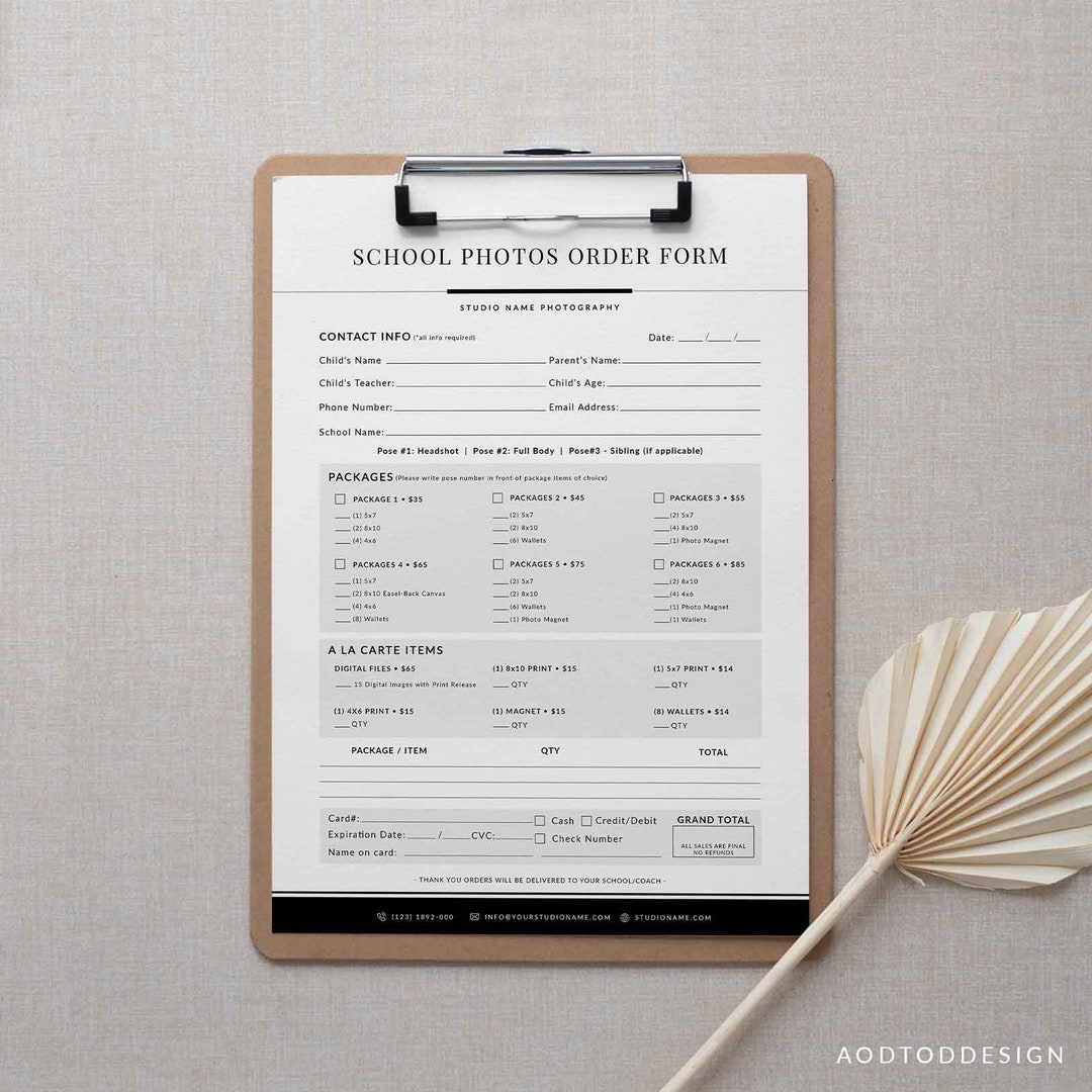School Photography Order Form Photography Forms Photoshop - Etsy