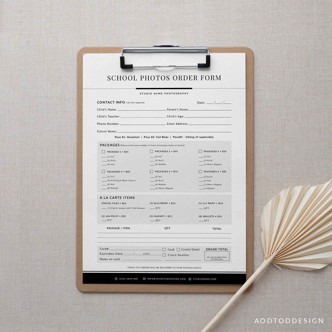 School Photography Order Form, Photography Forms, Photoshop Template ...
