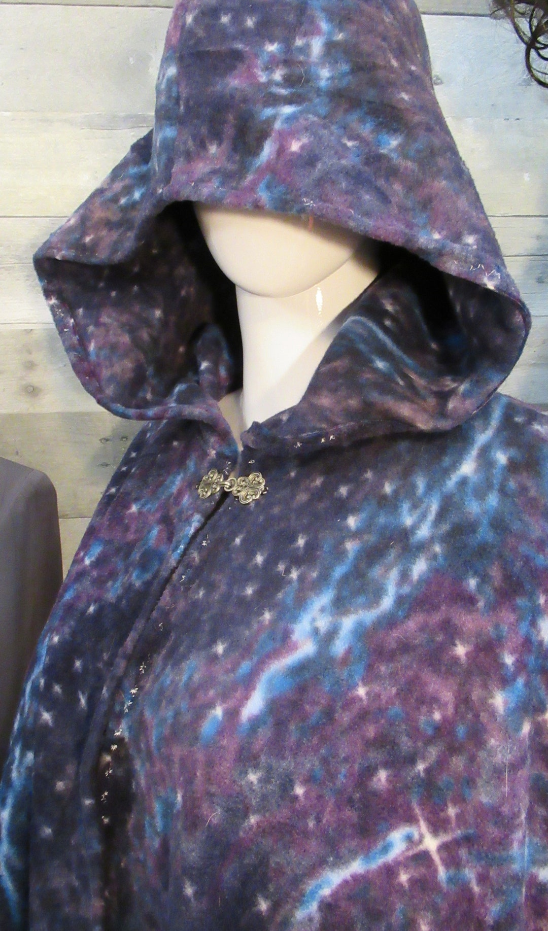 Celestial Fleece Hooded Cloak: Galaxy Stars, Witchy Cosplay Merlin ...
