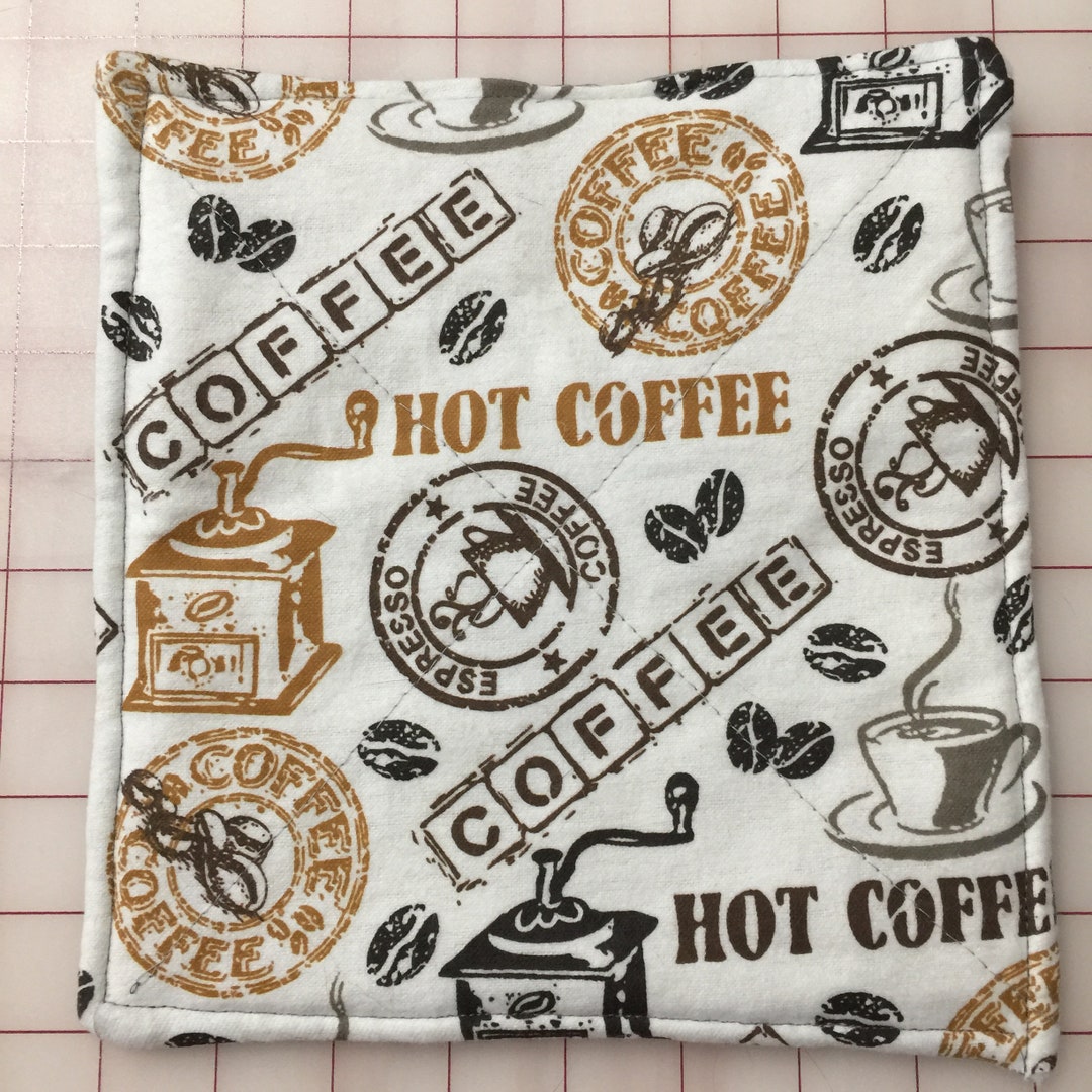 8x8" Coffee Java Espresso Vintage Retro Quilted Cotton Flannel Pot ...