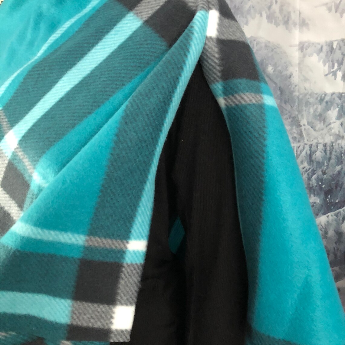 Teal turquoise plaid Open side poncho coverup shawl short | Etsy