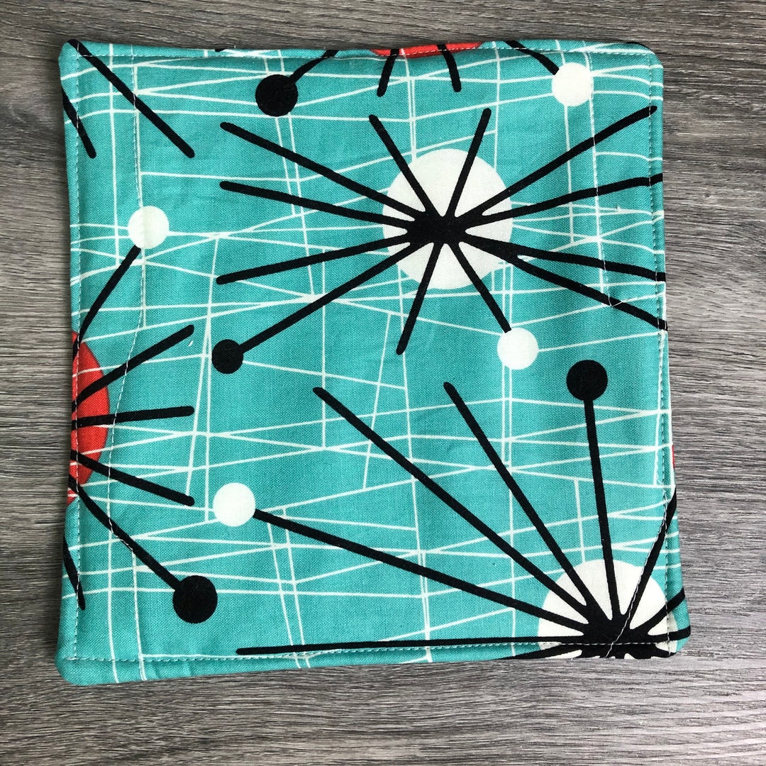 8x8" Potholder Turquoise Blue Atomic Star Geometric Quilted Pot Holders ...