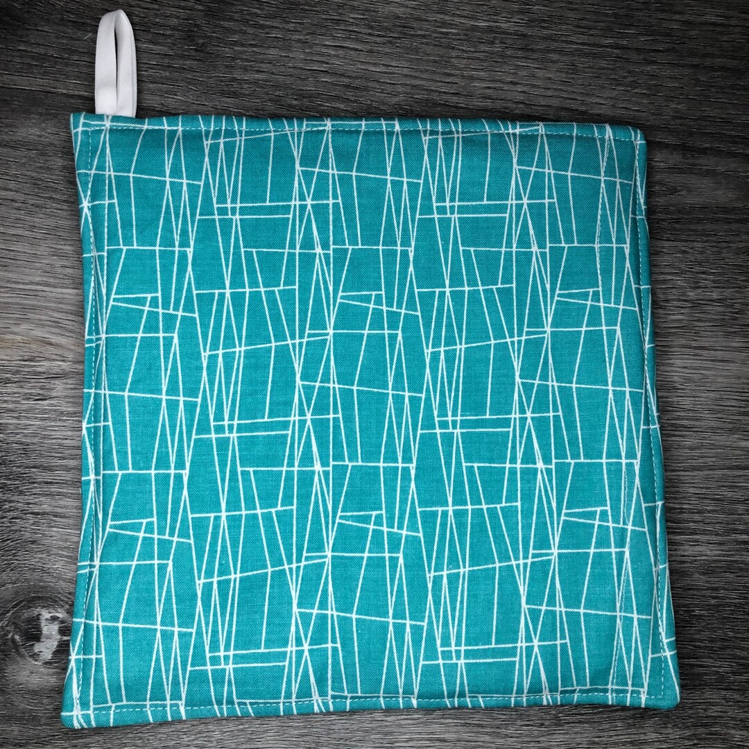 Potholder, Turquoise Blue White Lines Geometric Quilted Pot Holders ...
