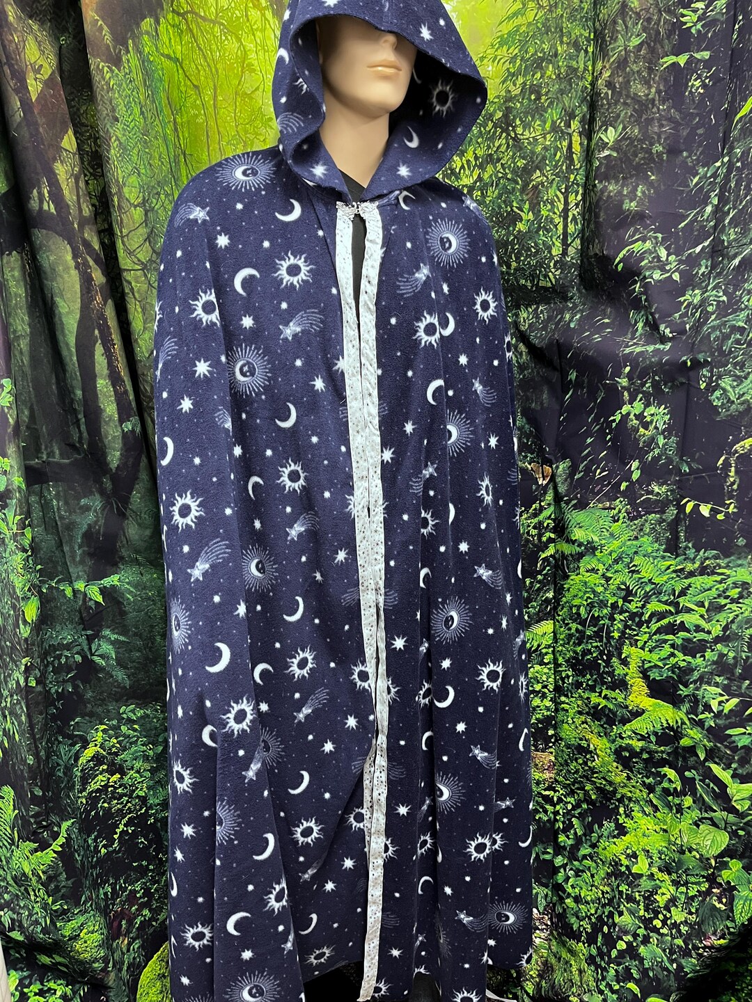Celestial Fleece Halloween Hooded Cloak: Midnight Blue Galaxy Stars ...