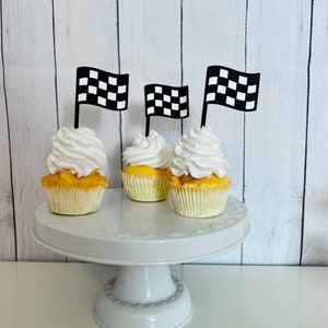 Checkered Flag Cupcake Toppers Race Party Cupcake Toppers - Etsy