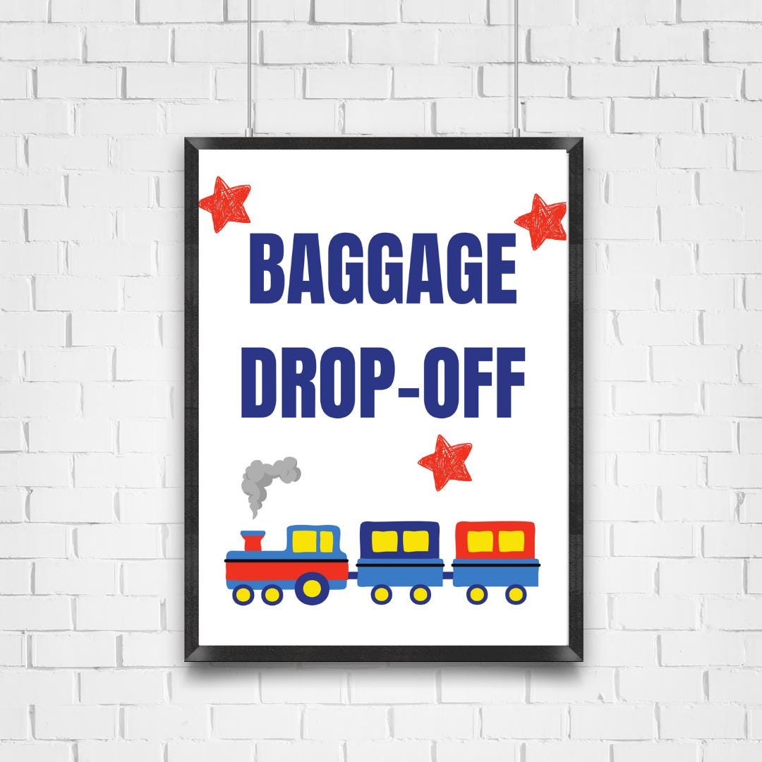 Train Party Printable, Baggage Drop off Sign, Railroad Party Printable ...