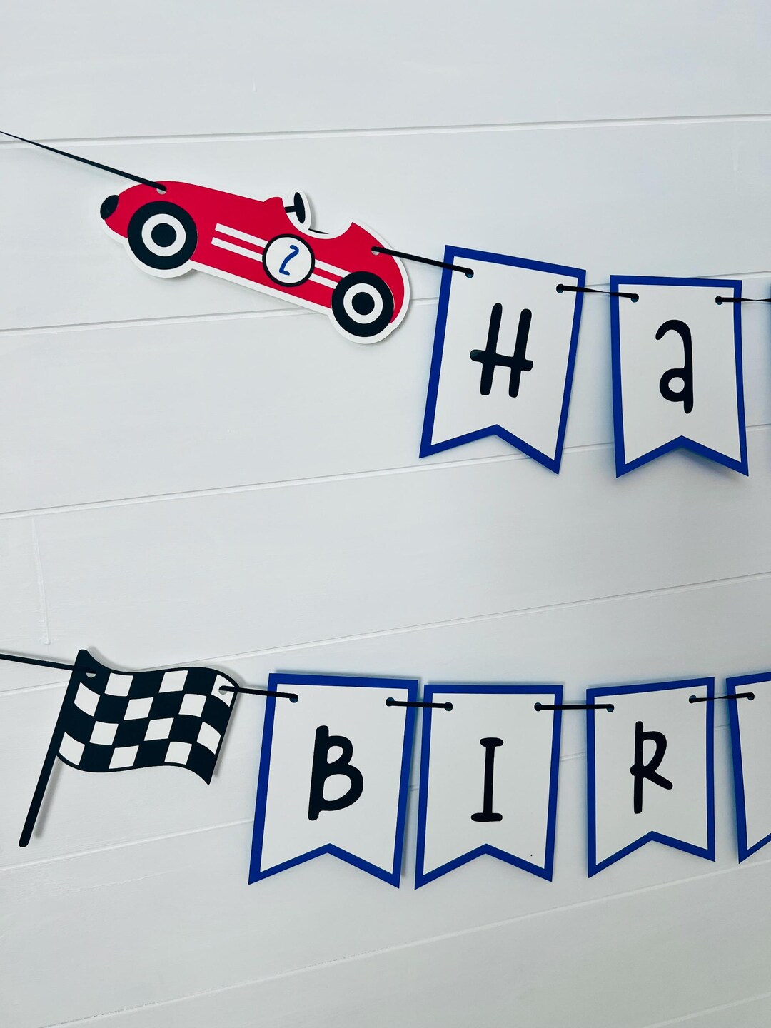 Race Car Birthday Banner, Racing Party Decor, Checkered Flag Garland ...