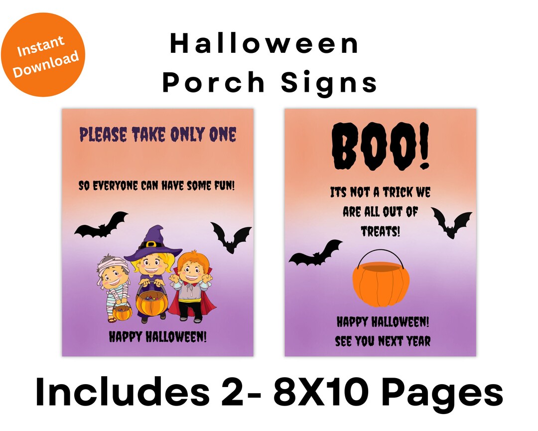 Halloween Porch Sign Printables, Take One & Out of Candy (digital ...