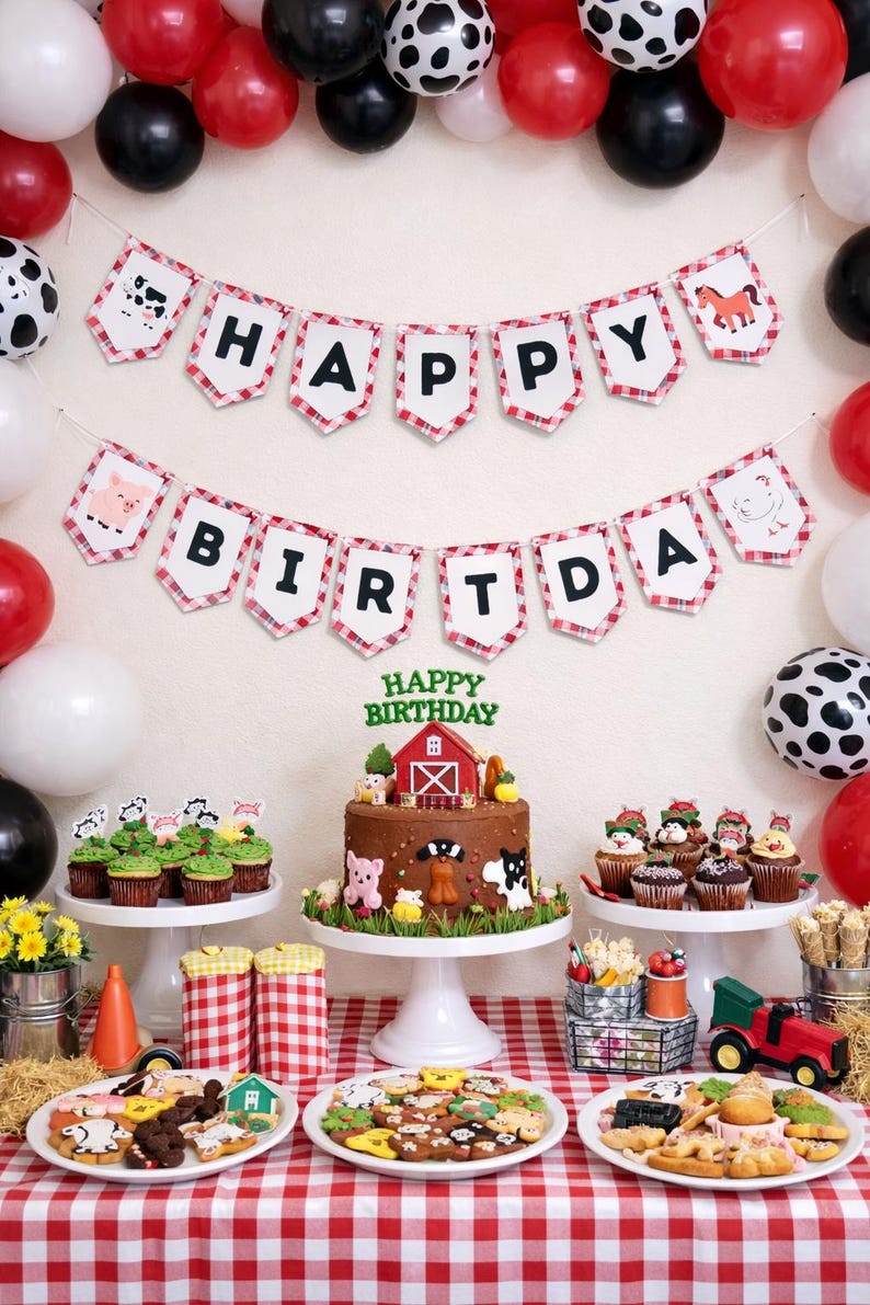 Farm Birthday Party Printables | Barnyard Banner, Signs, Cupcake ...