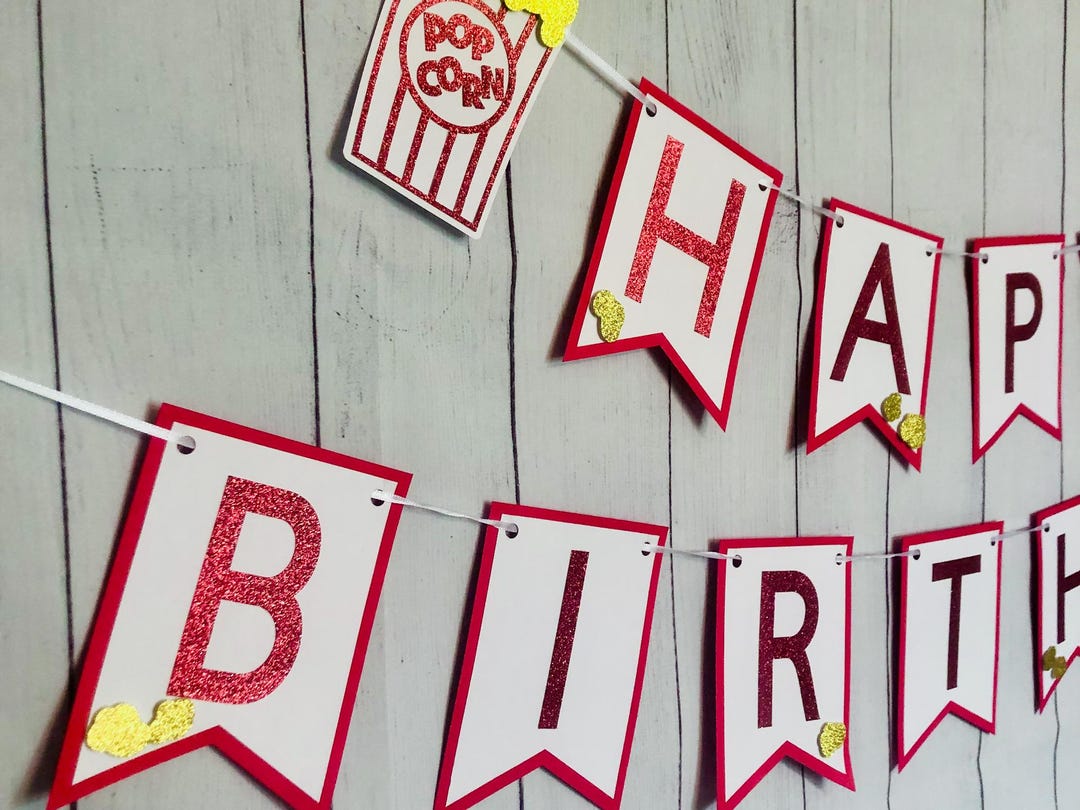 Popcorn Birthday Banner, Movie Night Party Decor, Cinema Theme Garland ...