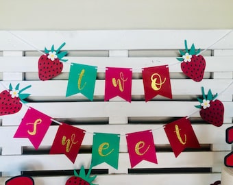 Two Sweet Backdrop, Two Sweet Banner, Strawberry 2nd Birthday Banner ...
