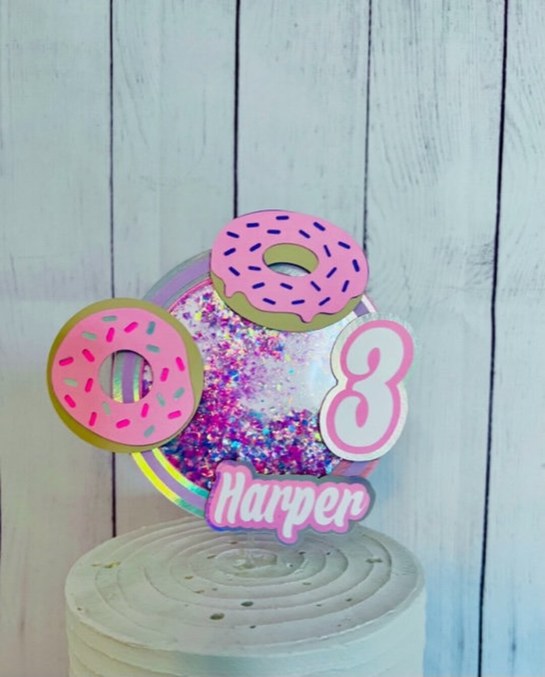 Donut Cake Topper, Donut Shaker Cake Topper, Sparkly Donut Cake Topper ...