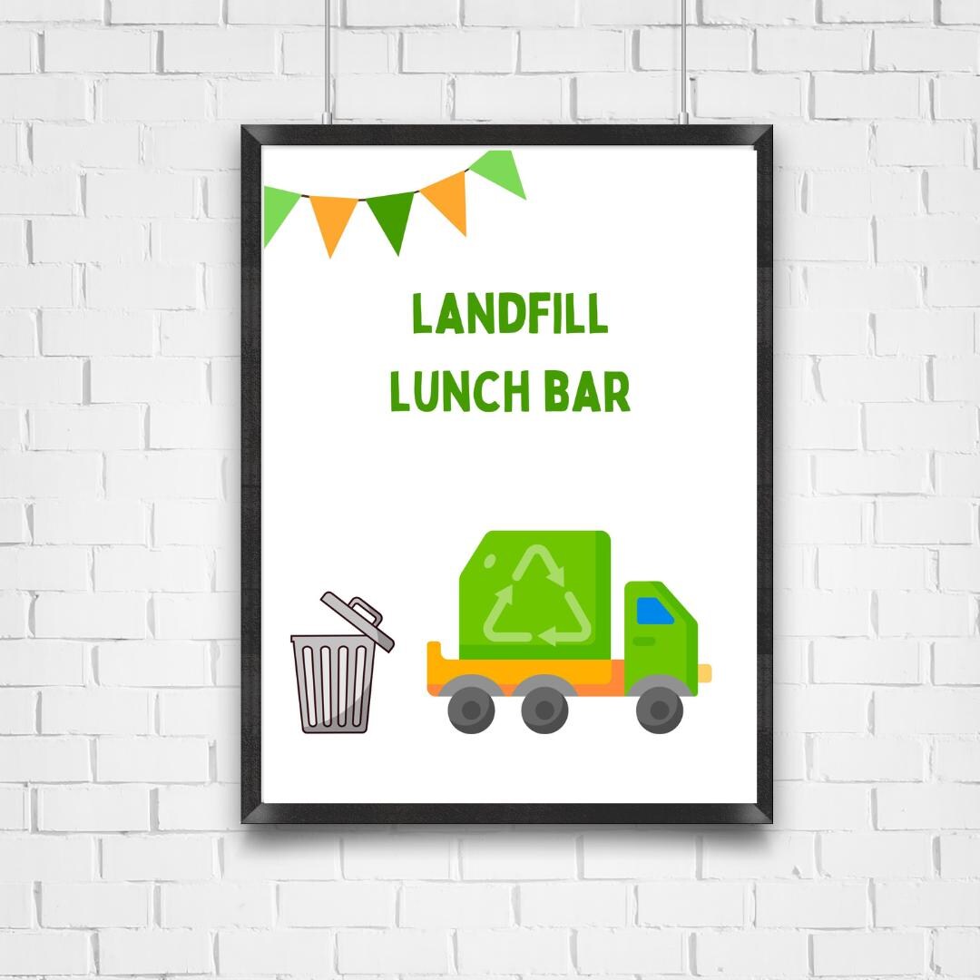 Trash Truck Printable Sign, Landfill Lunch Bar Printable Sign, Trash ...