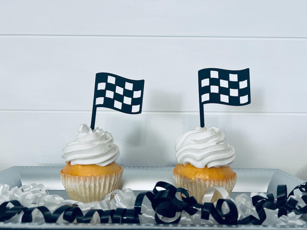 Checkered Flag Cupcake Toppers, Race Party Cupcake Toppers, Dirt Bike ...