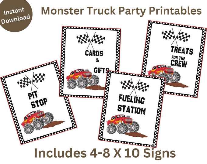 Monster Truck Party Signs, Editable Template, Take One for the Road ...