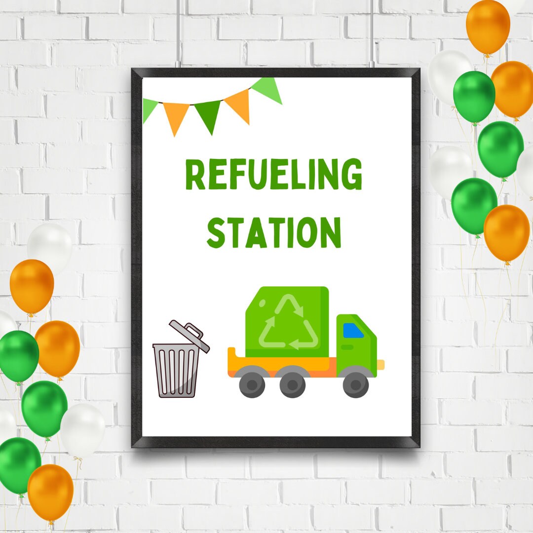 Trash Truck Printable Sign, Refueling Station Printable Sign, Trash ...