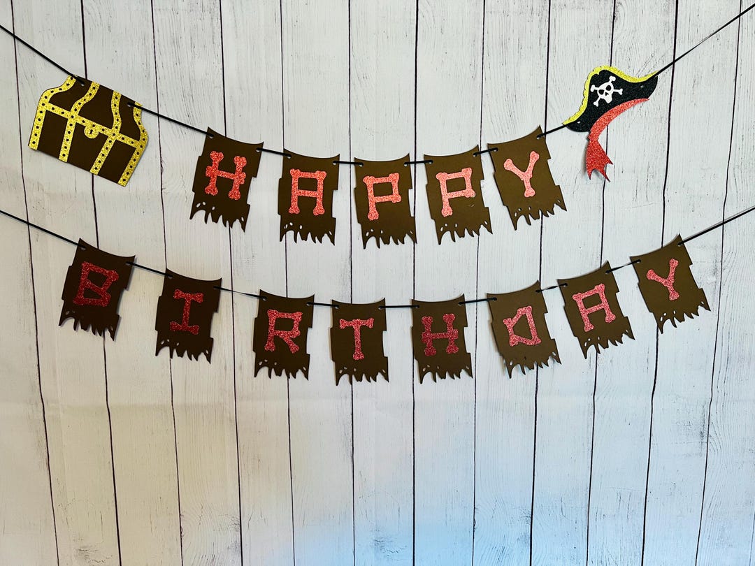 Pirate Birthday Banner - Ahoy Matey Party Decor - Pirate Ship Happy ...
