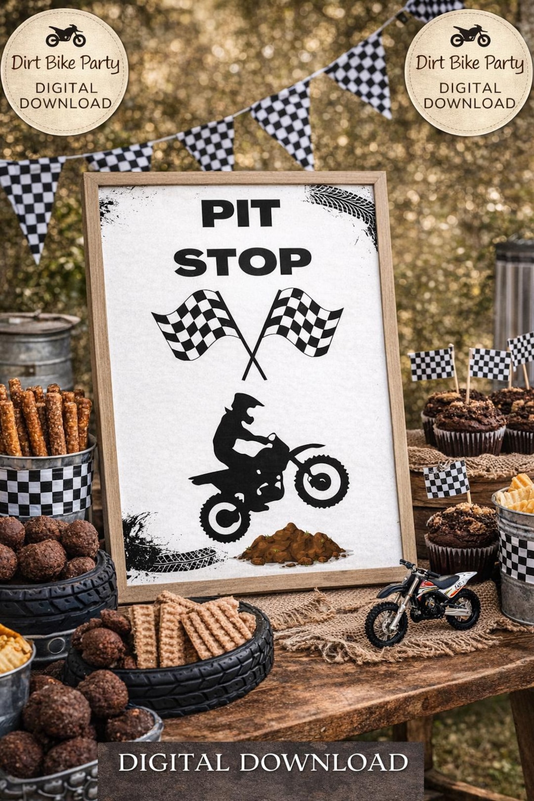 Dirt Bike Party Printable, Pit Stop, Motorcycle Party Printables, Dirt ...
