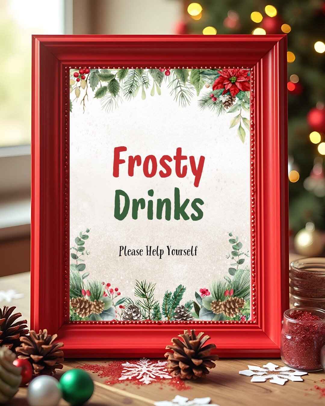 Christmas Party Sign, Frosty Drinks, Printable Sign, Holiday Table ...