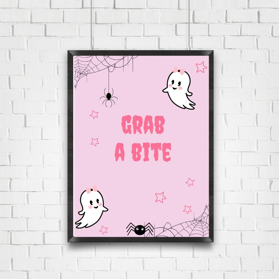 Grab A Bite Printable Sign, Pink Halloween Printable Sign, Halloween ...