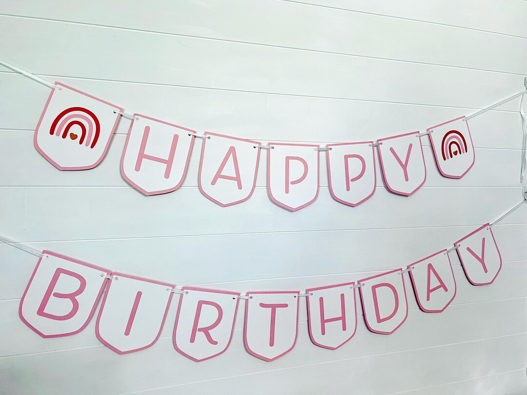 Boho Rainbow Birthday Banner, Pink Pastel Party Decor - Etsy
