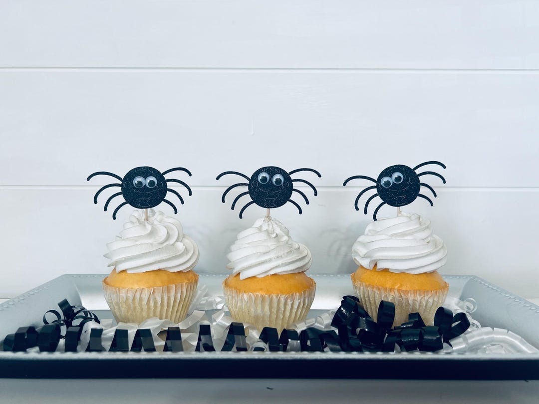 Spider Cupcake Toppers, Googly Eye Cupcake Toppers, Halloween Cupcake ...
