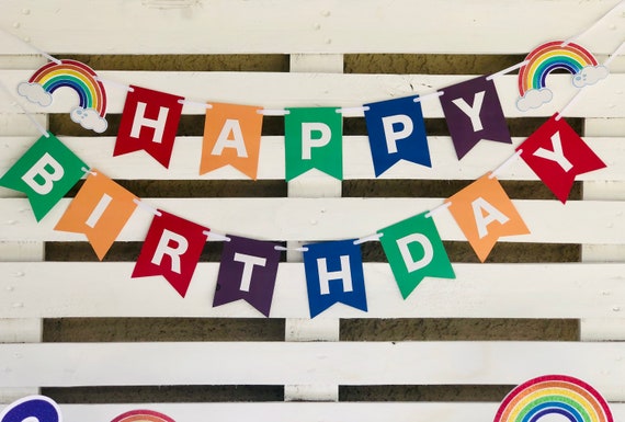 Rainbow Birthday Banner Rainbow Happy Birthday Banner - Etsy