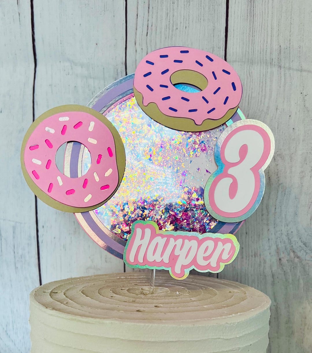 Donut Cake Topper, Donut Shaker Cake Topper, Sparkly Donut Cake Topper ...