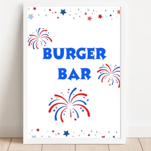 Printable Burger Bar Sign, Patriotic Burger Bar Sign, Red White and ...