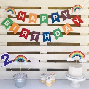 Rainbow Birthday Banner, Rainbow Happy Birthday Banner, Rainbow Party ...
