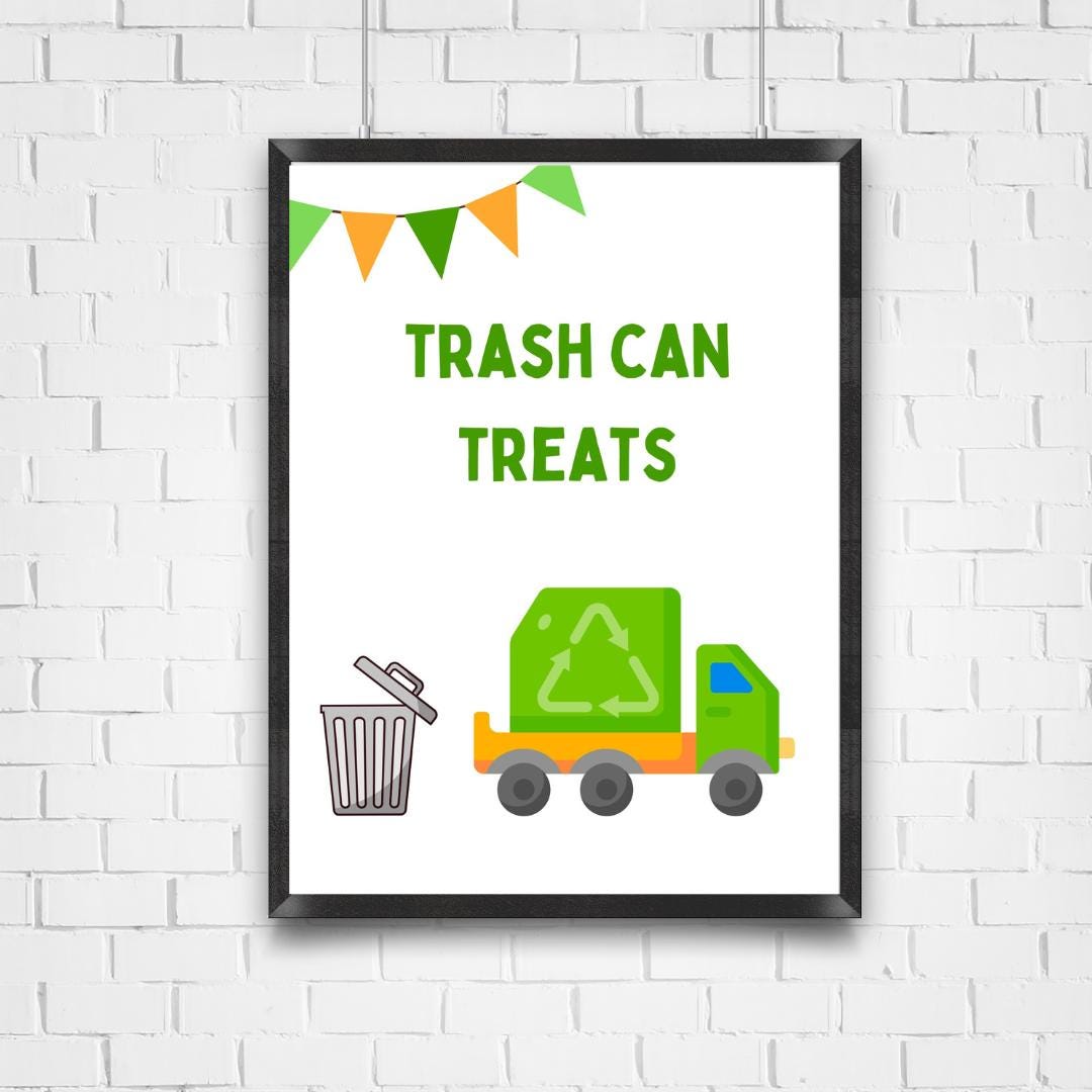 Trash Truck Printable Sign, Trash Can Treats Printable Sign, Trash ...