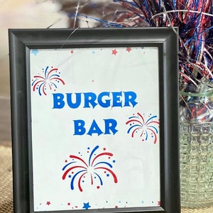 Printable Burger Bar Sign, Patriotic Burger Bar Sign, Red White and ...