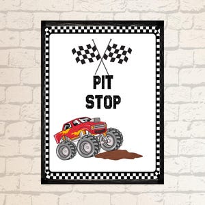 Monster Truck Party Sign, Printable Monster Truck Party Sign, Pit Stop ...