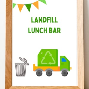 Trash Truck Printable Sign, Landfill Lunch Bar Printable Sign, Trash ...