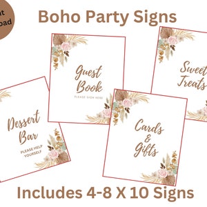 Boho Floral Design Printable Party Signs, Bridal Shower Printables ...