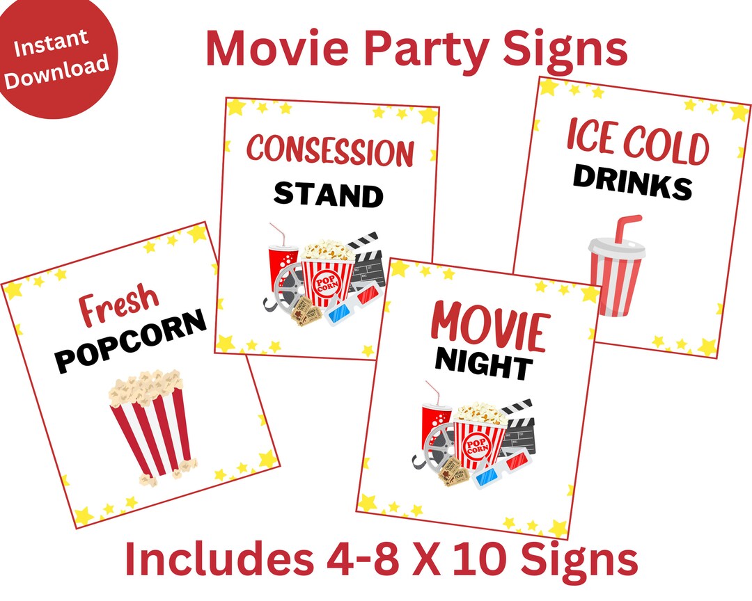Movie Night Sign Printables, Concession Stand, Home Theater Decor ...