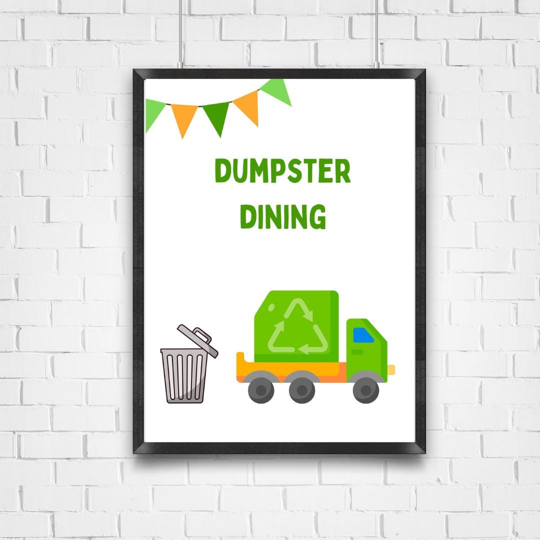 Trash Truck Printable Sign, Dumpster Dining Printable Sign, Trash Truck ...