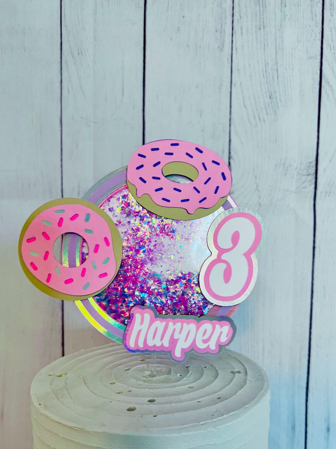 Donut Cake Topper, Donut Shaker Cake Topper, Sparkly Donut Cake Topper ...