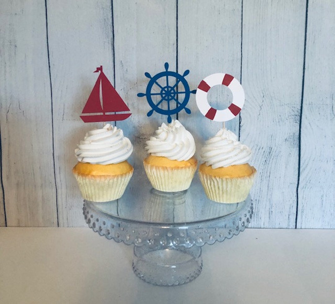 Nautical Cupcake Toppers, Baby Shower Cupcake Toppers, Ahoy Its a Boy ...