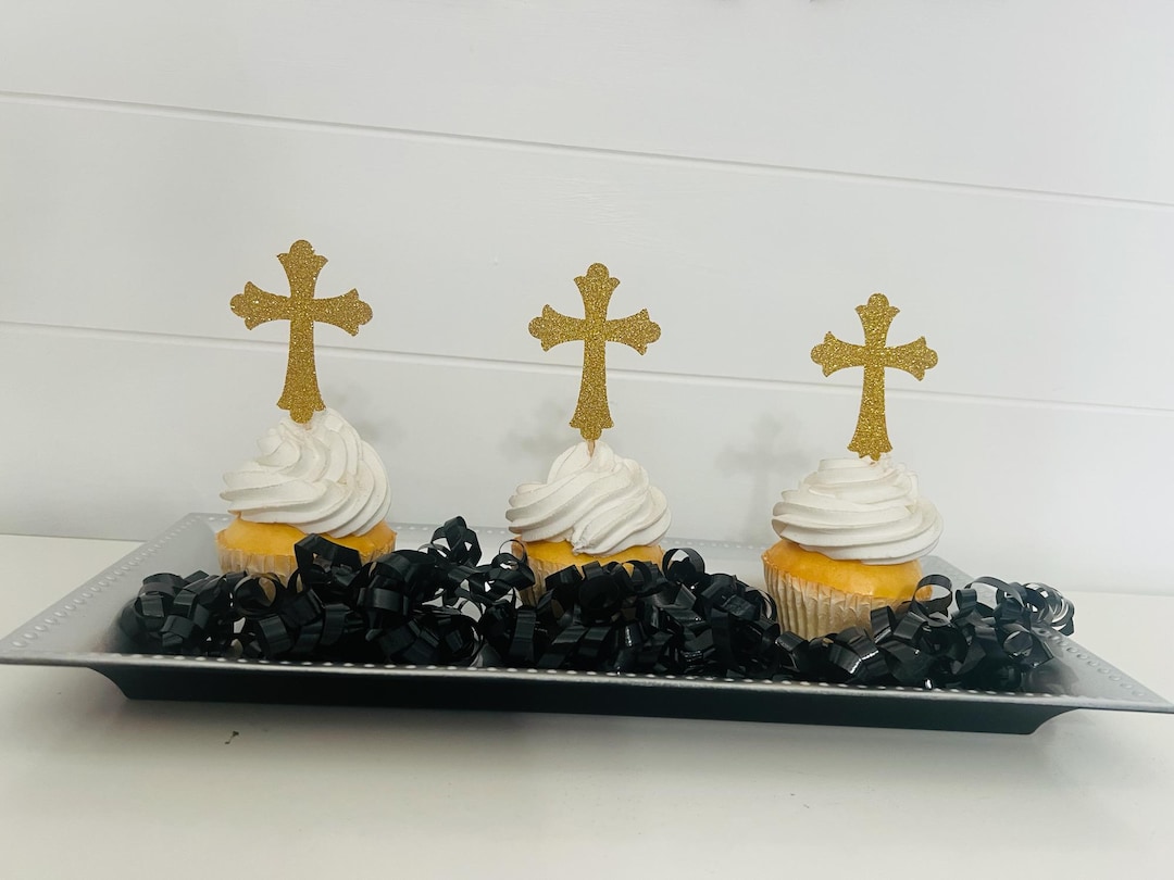 Cross Cupcake Toppers, Silver & Gold Cross Cupcake Toppers, Baptism ...